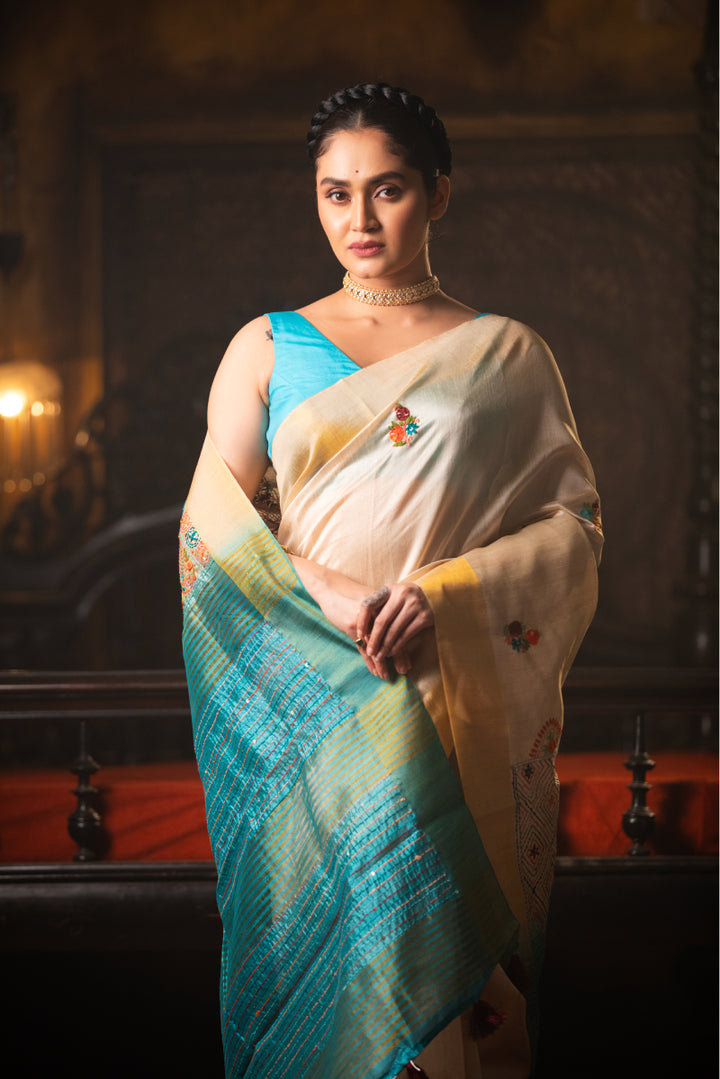 Premium Kantha Embroidery Work Saree Online by Cavirk